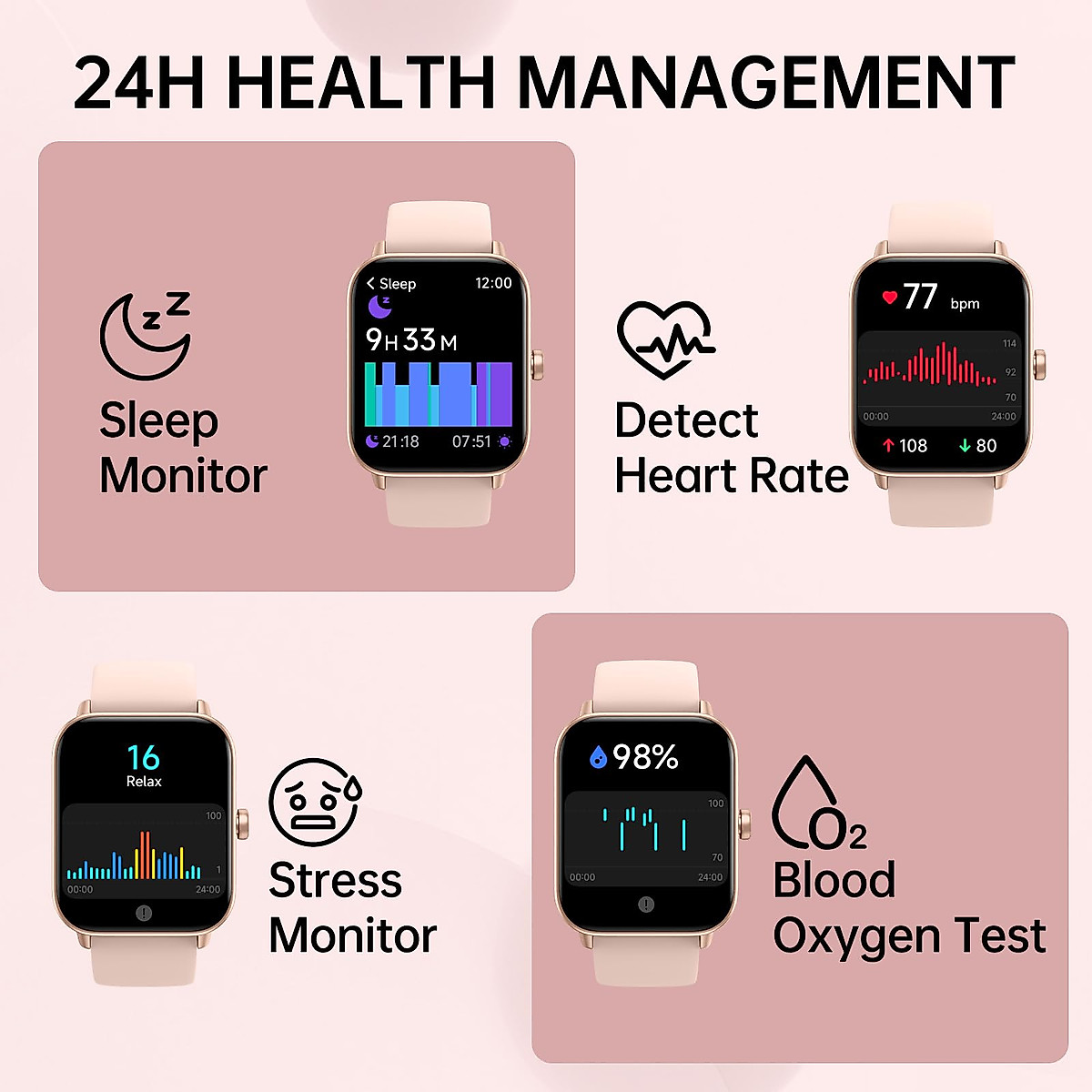 Smart Watch for Women Men (Answer/Make Call) with Alexa Built-in, iPhone Android Compatible, Sleep and Activity Tracker Heart Rate Blood Oxygen Monitor 1.8"Touch Screen Bluetooth Watch