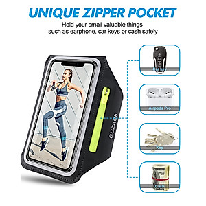 Cell Phone Armband with Zipper Pocket, Phone Holder for Running Armband for iPhone 15 14 13 12 11 Pro Max, Galaxy S23 S22 - [Fit Up to 6.8” All Phones] Sports Arm Holder with Key Pocket & Card Slot