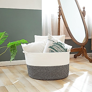 Laundry Baskets Woven Baskets for Storage Basket Wicker Blanket Basket Living Room Cotton Coiled Rope Hamper Nursery Storage for Kids Baby Dog Toy Extra Large 22" X 22" X 14", XXXL-Black