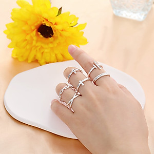 Honsny 14K Gold Plated Stacking Rings Set for Women, Stackable Knuckle Thumb Rings Thin Dainty Silver Rings for Teen Girls Wedding Eternity Band Simple Rose Gold Ring Size 4-11