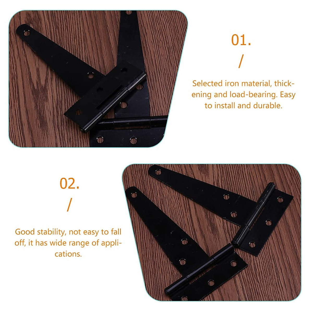 Angoily 10PCS T Strap Hinges 4 Inch, Black Gate Hinges for Wooden Fences,Barn Door Gate, Iron Rustproof Barn Door Hinge Shed Door Hinges