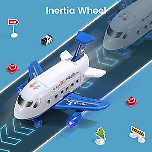 CUTE STONE Transport Cargo Airplane Toy with Music and Light, Toy Airplane Car Toy Play Set with Vehicle Car Toy, Contruction Toy Accessories, for 3+ Years Old Boys & Girls