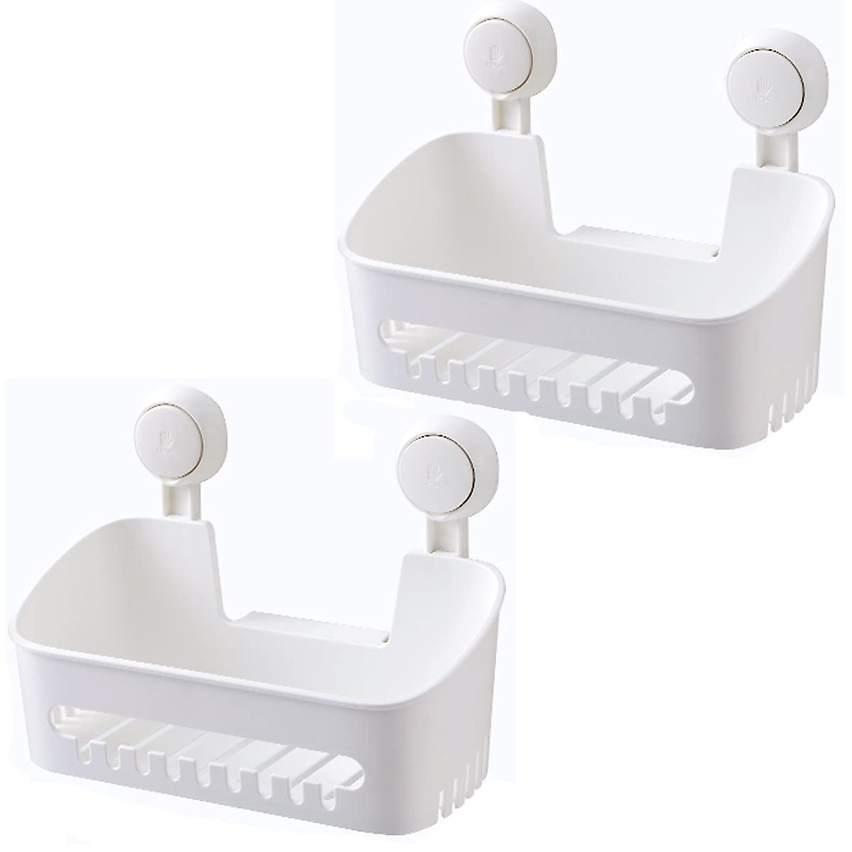 SunHorde Double Plastic Shower Caddy Suction Cup Shower Organizer Basket Bath Shelf, Strong Suction Power Bathroom Caddies with Fence Hooks, Kitchen Rack, Waterproof, Reusable, for Shampoo, Gel