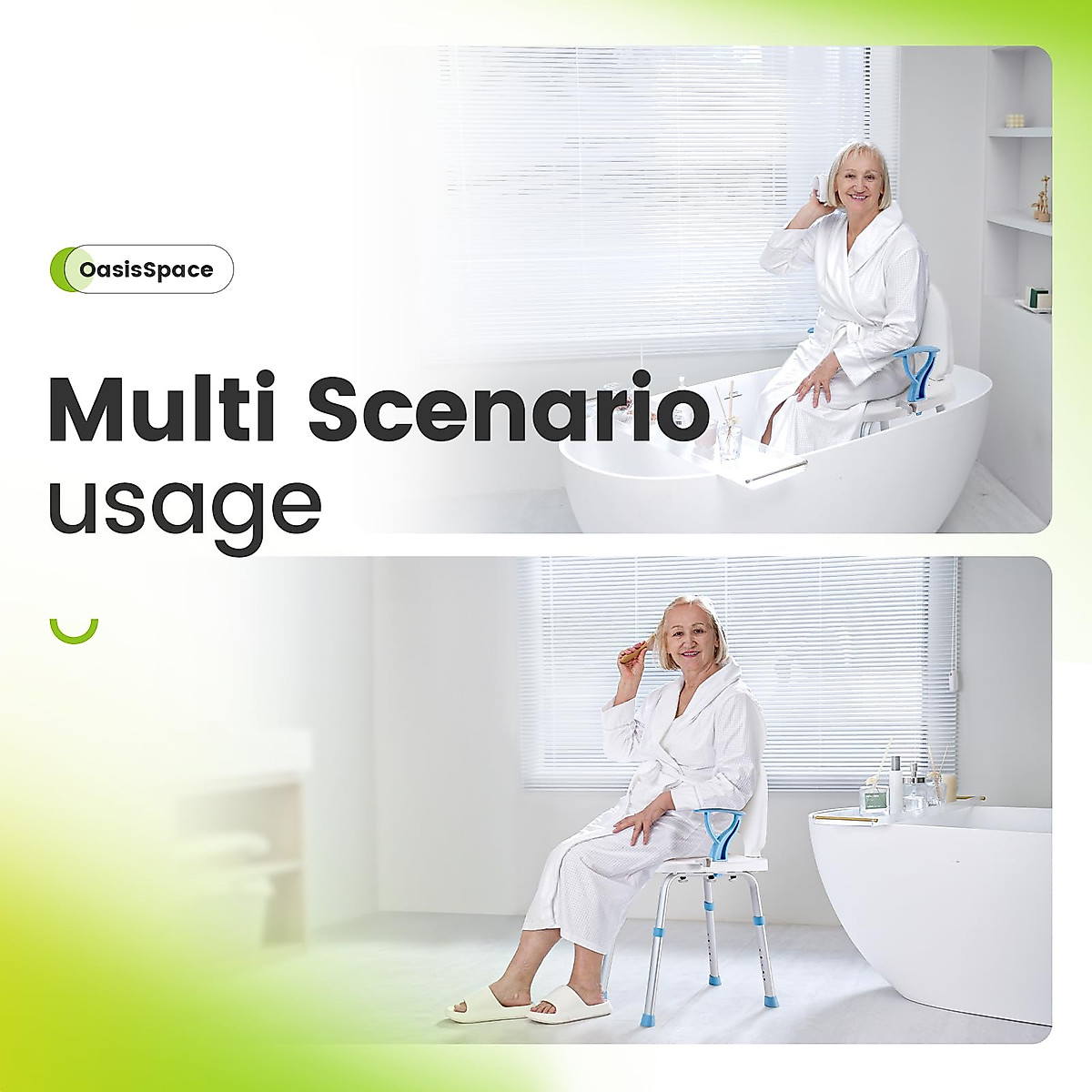 OasisSpace Shower Chair for Inside Shower - 450lbs Heavy Duty Bathroom Shower Chair with Back and Arms, Wide Seat Shower Stool with Handles, Adjustable Handicap Shower Seat for Senior and Disabled