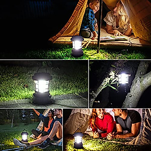 TANSOREN Solar Rechargeable COB LED Camping Lantern, USB Charging for Device, Rotate Button Waterproof Emergency Flashlight LED Light