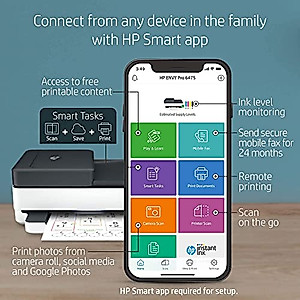 HP Envy Pro 6475 Wireless All-in-One Printer, Mobile Print, Scan & Copy, Compatible with Alexa (8QQ86A) (Renewed)