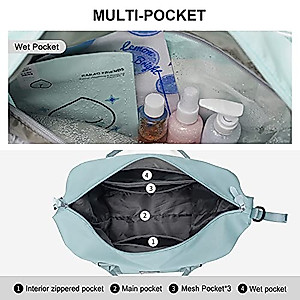 Sports Gym Bag Tote Bag for Men Women, Travel Duffel Bag with Wet Pocket, Shoulder Weekender Overnight Bag,Light Blue