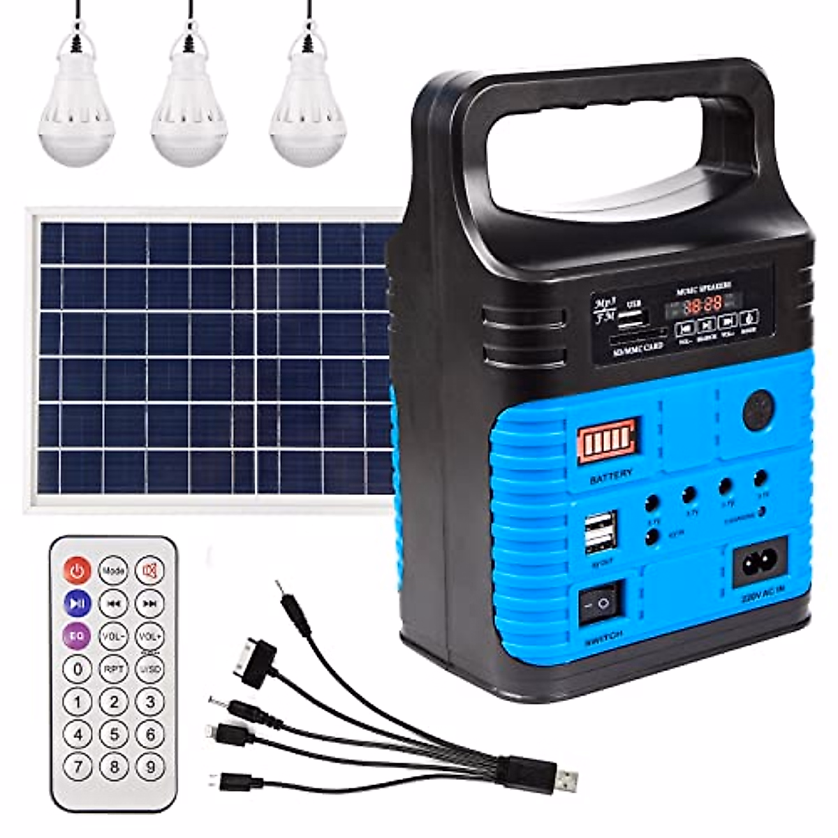 Solar Generator - Portable Power Station for Emergency Power Supply,Portable Generators for Camping,Home Use&Outdoor,Solar Powered Generator With Panel Including 3 Sets LED Light (blue)