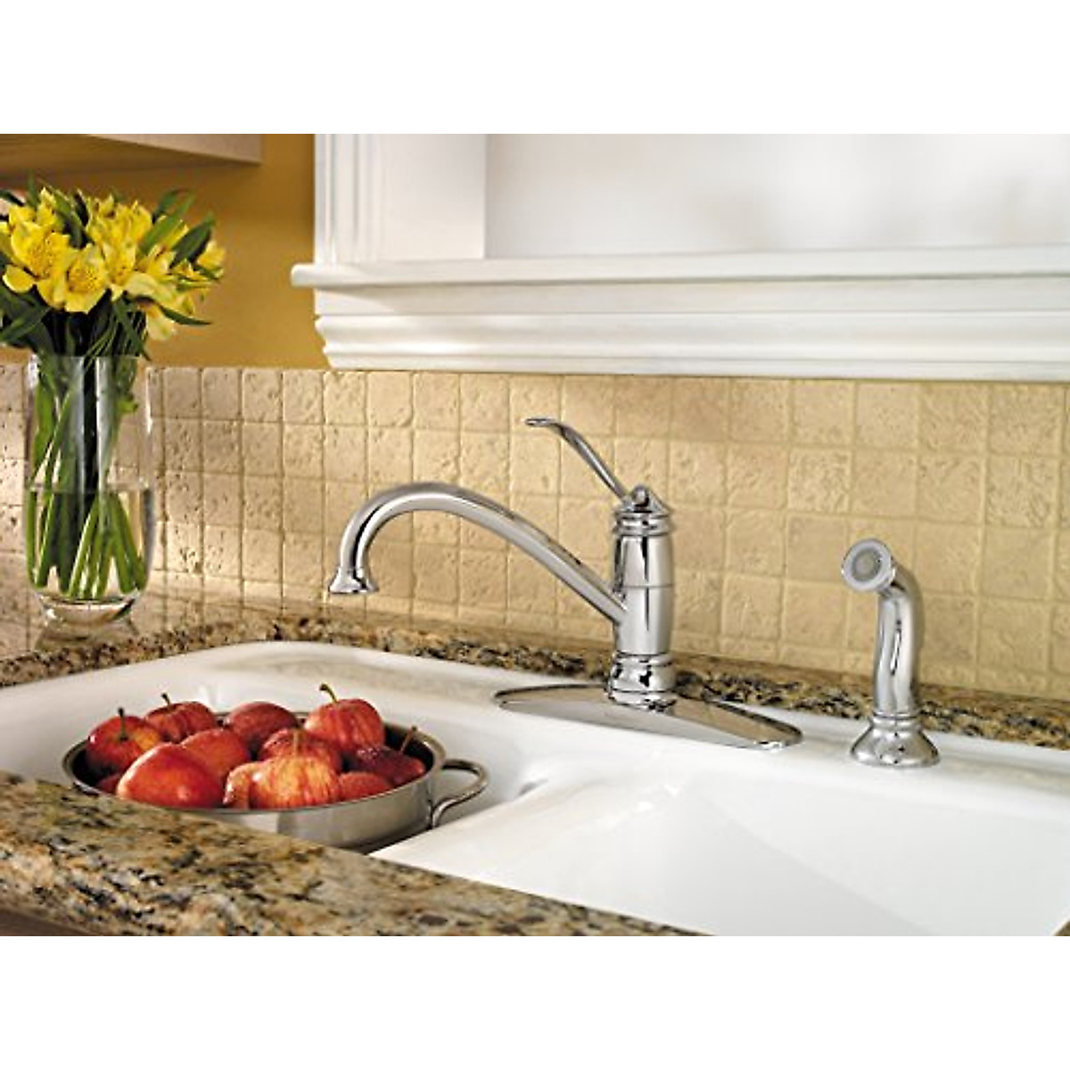 Pfister LF-034-4ALC Brookwood 1-Handle Kitchen Faucet with Side Spray in Polished Chrome, 1.8gpm