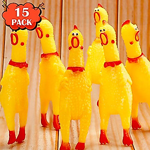 15 Pcs Rubber Chicken Screaming Chicken squeeze Novelty Squeaky Noise Shrilling Shrieking Squawking Chicken Noisemaker Novelty Gadget for Dogs Pets, 6.3 Inch