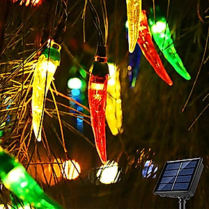 Chili Pepper Solar Christmas String Lights Outdoor, 50LED Multicolor Fairy Lights String with Chili Pepper Xmas Tree Lights, Garden Solar Christmas Lights for Kitchen Patio Mexican Fiesta Decor