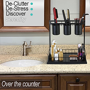 Kamsea Hair Tool Organizer For Bathroom Under Sink for Hair Dryer, Flat Irons, Curling Wands, Hair Straighteners – 2-in-1 Cosmetic Storage with Pull-Out Tray [2 Mats]