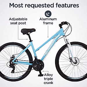 Schwinn GTX 2.0 Comfort Adult Hybrid Bike for Men and Women, Dual Sport Bicycle, 700c Wheels, 17-Inch Step-Through Aluminum Frame, 21-Speed Twist Shifters, Mechanical Disc Brake, Light Blue
