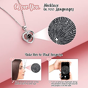 Preserved Red Real Rose with I Love You Necklace in 100 Languages, Eternal Enchanted Rose Flower Gifts for Women Mom Wife Girlfriend Valentines Day Anniversary Mothers Day Birthday Gifts for Her