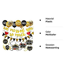 Welcome Home Decorations, 40Pcs We Missed You So Much Banner Balloon Hanging Swirls Kit, Gold Welcome Back Theme Sign Party Supplies, Homecoming Party Decor