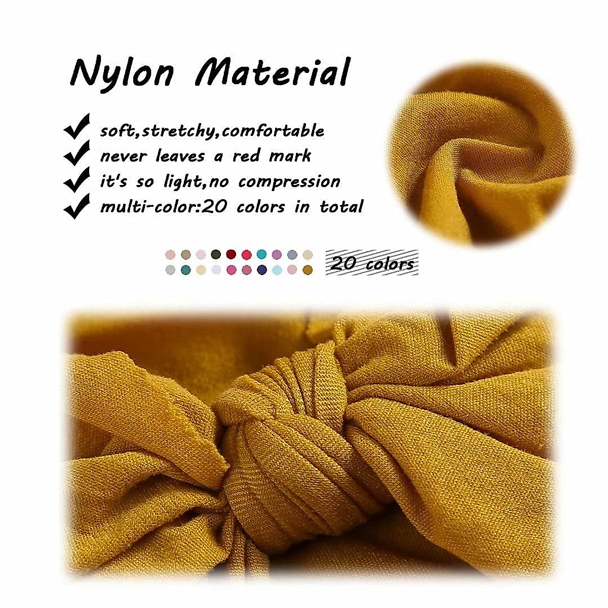 Mookiraer Baby Girls Headbands with Bows Handmade Hair Accessories Stretchy Hairbands for Newborn Infant Toddler Baby Essentials (Solid Nylon 20pcs)