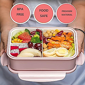JHXTZ Bento Box For Adult, 1400ML Lunch Container Bento Boxes, Built-in Cutlery Set, Micro-Wave Dishwasher Safe(Pink)
