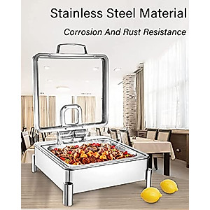 UZOURI 6 Qt Stainless Steel Chafing Dishes Silver Electro-Thermal Chafer Warmer Set with Touch Screen, Chafing Dishes Buffet for Wedding Kitchen Party Banquet Dining,B (B)