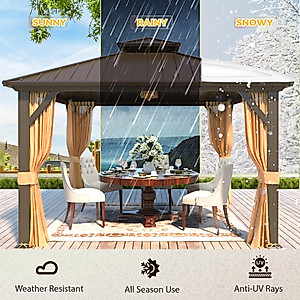 YOLENY 12' x 12' Gazebo, Hardtop Gazebo with Aluminum Frame, Double Galvanized Steel Roof, Curtains and Netting Included, Metal Gazebos Pergolas for Patios, Garden, Lawns, Parties