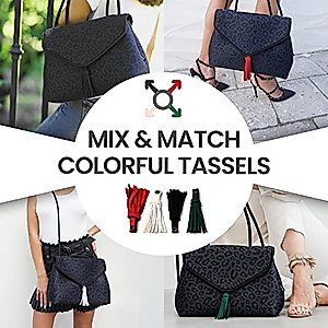 Cris Tassel Neoprene Tote Bag for Women - Crossbody Purse and Shoulder Bag - Neoprene Bag Leopard Print - Interchangeable Tassel Colors - Multipurpose Travel Purse, Beach Bag, Gym Bag, Pool Bag