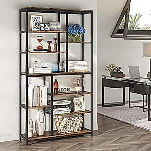 Tribesigns 79 inches Tall Bookshelf Bookcase, 8-Tier Staggered Bookcase, Modern Freestanding Open Book Shelves, Wide Wood Etagere Shelving Unit Display Shelf for Living Room (Black&Rustic)