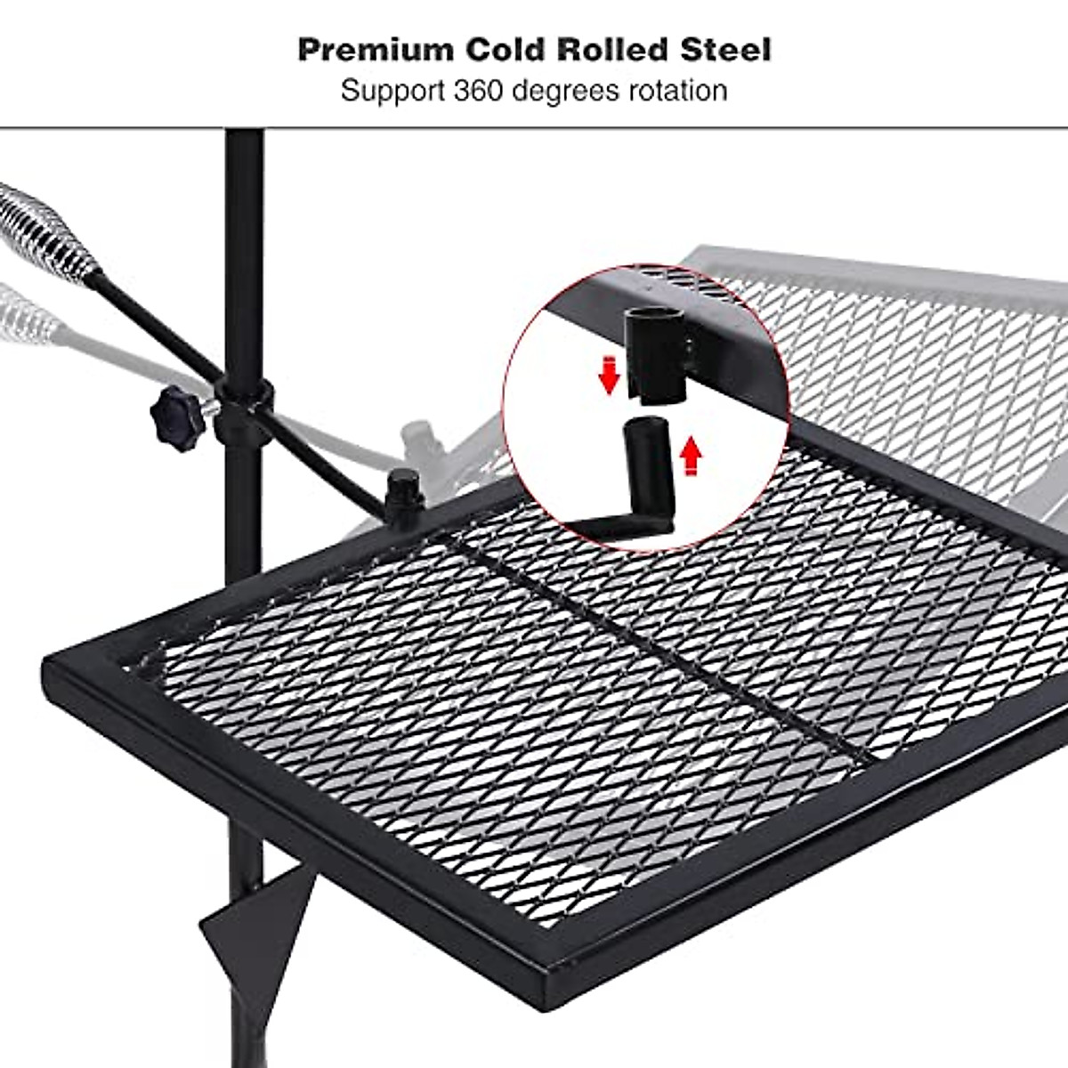 Lineslife Swivel Campfire Grill, Adjustable Heavy Duty Steel Campfire Grill Grate, Fire Pit Grill Grate Over Fire Pit with Carrying Bag for Outdoor Camping BBQ, Rectangle Black