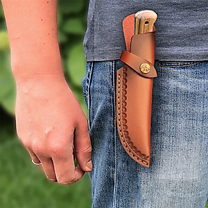 Leather Knife Sheath with Belt Loop, Leather Knife Holder Portable Knife Case Cover for Hunting Camping Mountaining (Gradient Brown)
