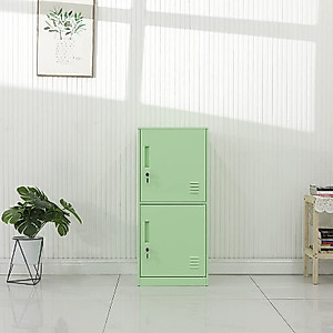 DAYTOYS 2 Door Metal Vertical Storage Locker for Kids Bedroom, Children Room, School, Office, Home,Stackable Steel Storage Cabinet for Toys, Sports Equipment,Anti-Falling Device. (2D, Green)