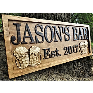 Personalized Bar Sign Custom Carved Wood Sign Personalized Wood Sign Groomsmen Gift Cabin Sign Man Cave Sign Pub Rustic Home Decor Housewarming Gift Wine Cellar Beer Basement Bar Decor
