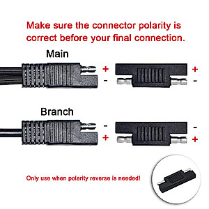 JINKAIMING SAE DC Power Y Splitter 2 Way Cable 18AWG 25cm/10inch, Polarity Reverse Adapter, SAE Outlet Expansion 1 to 2 Extension Cord with Dust Cap for Battery Charge Solar Panel Camera ATV Trailer