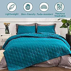 Litanika Queen Size Quilt Bedding Set Teal - Full Lightweight Comforter Bedspreads & Coverlets Turquoise - Bedding Cover Bed Decor All Season - 3 Pieces (1 Quilt, 2 Pillowcases)