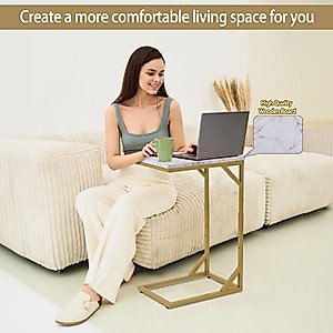 Serteaw C-Shaped End Table, Sturdy Side Table for Couch Sofa Bedside Small Space,C Snack Table TV Tray Record Player Stand Small Tables for Living Room Bedroom,Easy to Assemble,Gold