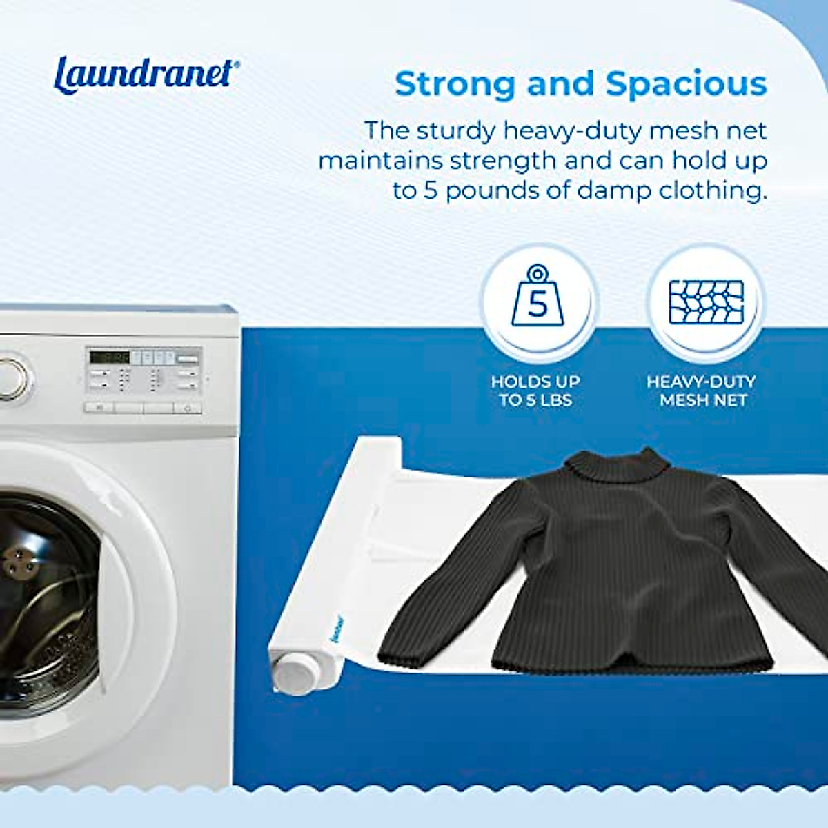 LAUNDRANET Retractable Clothes Drying Rack - Flat Hanging Mesh Drying for Delicate Clothes and Sweaters – Eliminate Bumps and Stretching from Hangers and Lines - 24" Wide and Opens Up to 72" - 1 Pack