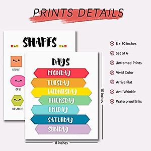 ARPEOTCY Rainbow Kids Playroom Wall Decor, Colorful Wall Art Posters, Educational Wall Art Prints for Nursery Wall Decor, Set of 6, 8x10in, Unframed