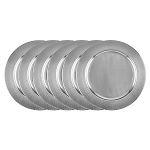 Old Dutch 13" Brushed Nickel Charger Plates - Hammered Rim, Set of 6