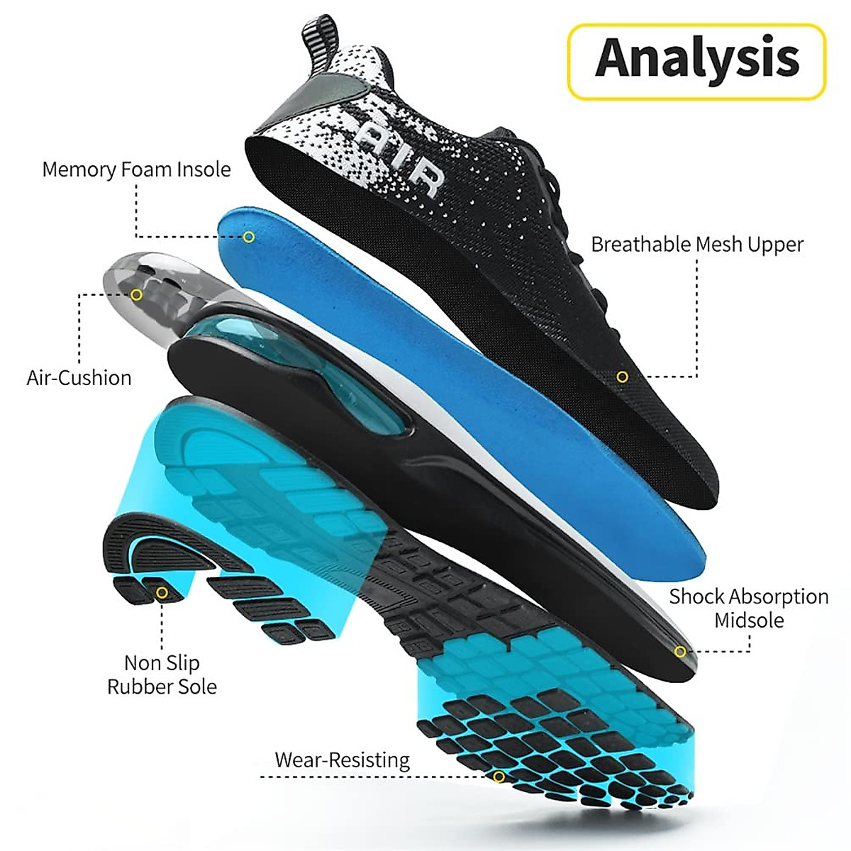 Dannto Women's Lightweight Walking Sneakers Air Cushion Tennis Athletic Running Fashion Sport Shoes for Girls Black Size 9