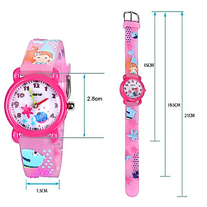 Kids Waterproof Watch, 3D Lovely Cartoon Watch for Girl and Boy-The Best Gift, Mermaid Red, strap