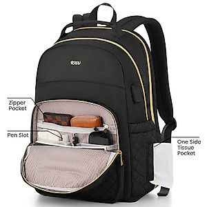 RJEU Laptop Backpack Women,Teenagers Girl Middle High School Bag,Bookbags College Students for Gym Camping,Back Packs Work Travel TSA Friendly,Mochila Mujer,Black