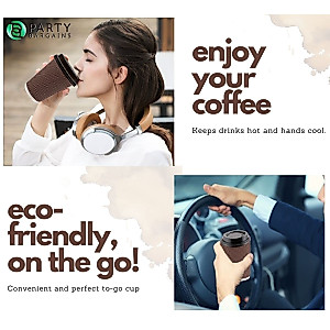 PARTY BARGAINS Ripple Hot Cups with Lids, 16 oz, 40 Count, Brown, Insulated Double Wall, Disposable Paper Coffee Cups, To-Go Cup, Tea, Hot Beverages, No Sleeve Needed