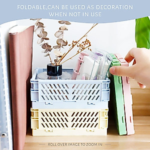 YETOOME 4 Pack Mini Plastic Baskets for Shelf Storage Organizing, Small Plastic Baskets, Folding Storage Crate for Home Kitchen Classroom Bedroom Bathroom Office (5.9 x 3.8 x 2.2 in)