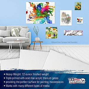 U.S. Art Supply 24 x 48 inch Stretched Canvas 12-Ounce Primed 3-Pack - Professional White Blank 3/4" Profile Heavy-Weight Gesso Acid Free Bulk Pack - Painting, Acrylic Pouring, Oil Paint