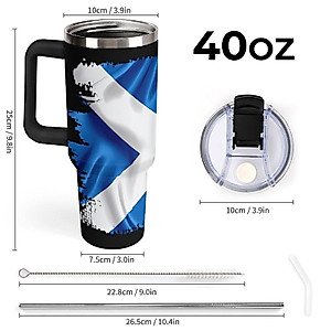 Scotland Scottish Flag 40 Oz Tumbler with Handle And Straw Lid,Insulated Reusable Stainless Steel Travel Glass Mug 40 Ounces