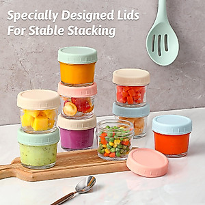 VITEVER 8 Pack Glass Baby Food Storage Containers, 4 oz Baby Food Jars with Plastic Lids, Small Baby Food Maker, Reusable Infant Freezer Container, Microwave, Dishwasher & Freezer Safe, BPA Free