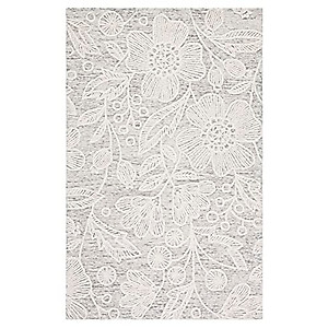 SAFAVIEH Jardin Collection Area Rug - 8' x 10', Grey & Ivory, Handmade Floral Wool, Ideal for High Traffic Areas in Living Room, Bedroom (JAR727F)