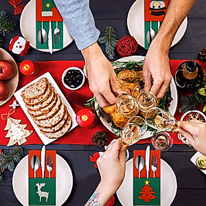 10 Pieces Christmas Silverware Holder Pocket Tableware Cutlery Organizers Felt Xmas Tree Snowman Reindeer Snowflake Stocking Knife Fork Flatware Bags Christmas Party Dinner Table Supplies