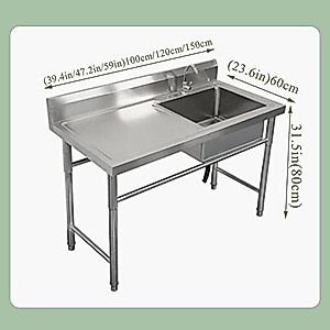 Free Standing Stainless-Steel Single Bowl, Commercial Restaurant Kitchen Sink Set W/Faucet Drainboard,Utility Sink Free Standing Single Bowl Kitchen Sink(Size:150cm,Color:A-Right platform)