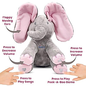 Dimple Peek A Boo Elephant Toy, Interactive Singing Stuffed Elephant Plush with Moving Ears, Musical Stuffed Animal for Babies and Toddlers, Adorable Elephant Baby Toy