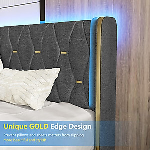 HOMFAMILIA LED Full Bed Frame with 4 Storage Drawers, Upholstered Full Platform Bed with Adjustable LED Lights Headboard, Storage, Noise Free, No Box Spring Needed, Easy Assembly, Dark Grey