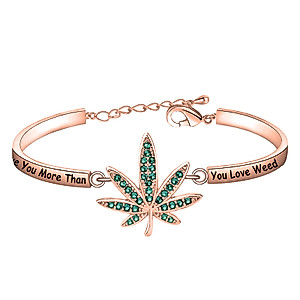 FOTAP 420 Gift Marijuana Jewelry I Love You More Than You Love Weed Bracelet Weed Gift Valentine’s Gift (Weed RG-B)