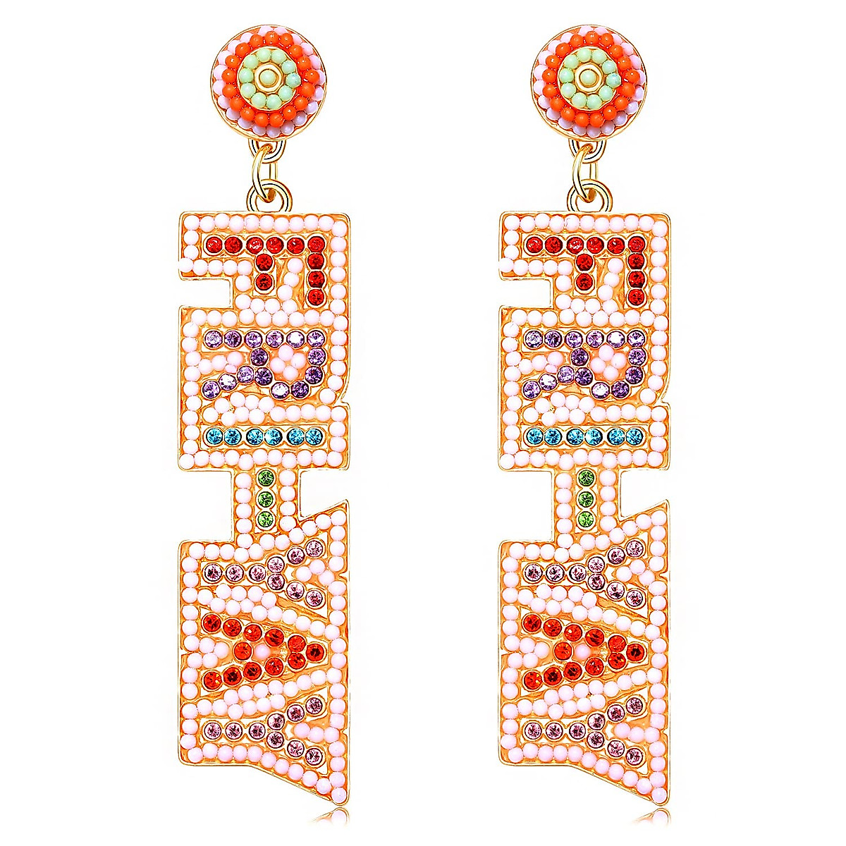 Teacher Earrings for Women Beaded Dangle Earrings Colorful Rhinestone Back To School Teacher Dangle Earrings Teacher Appreciation Gifts (FRI-YAY)